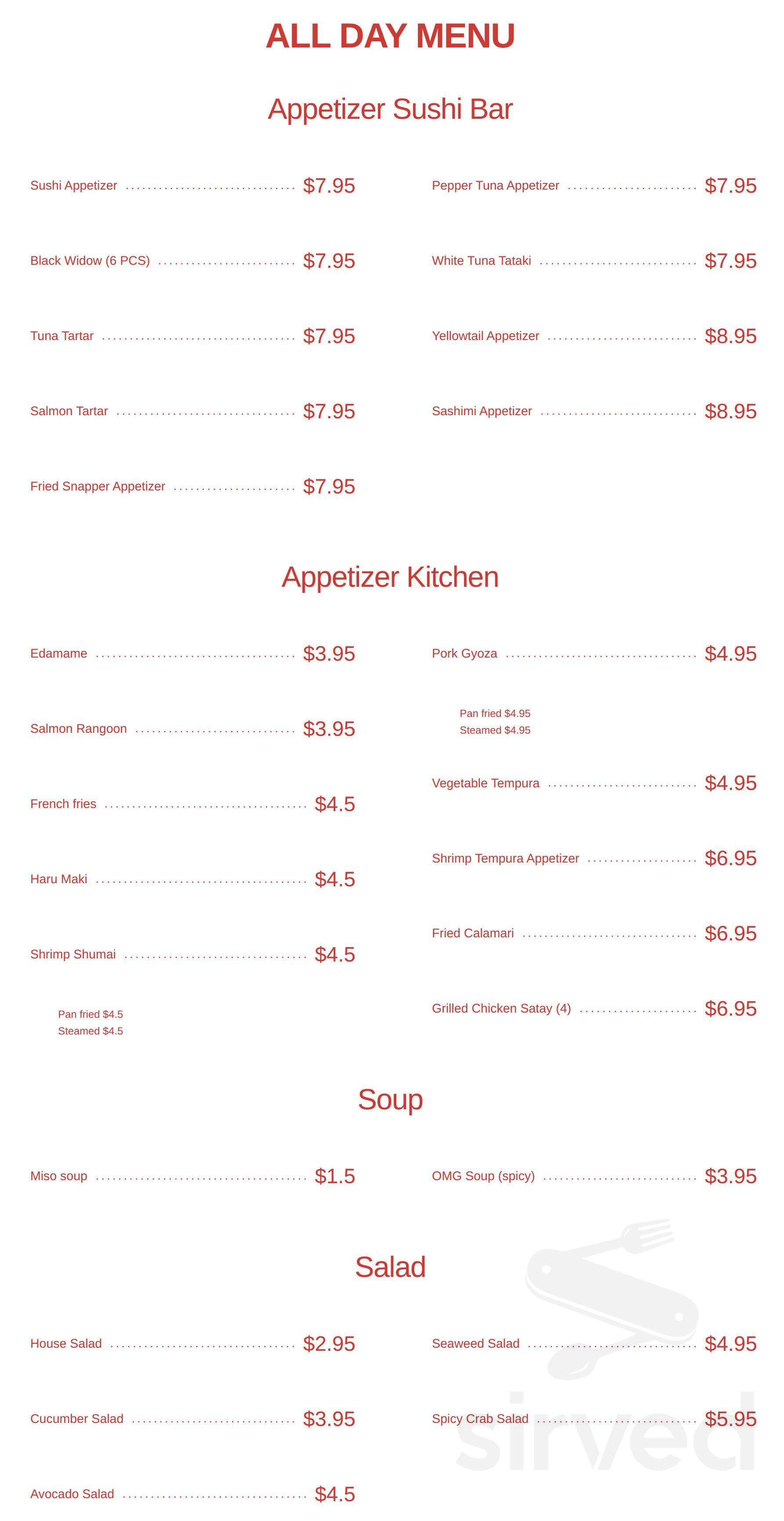 OMG Sushi menu in Newport News, Virginia, USA