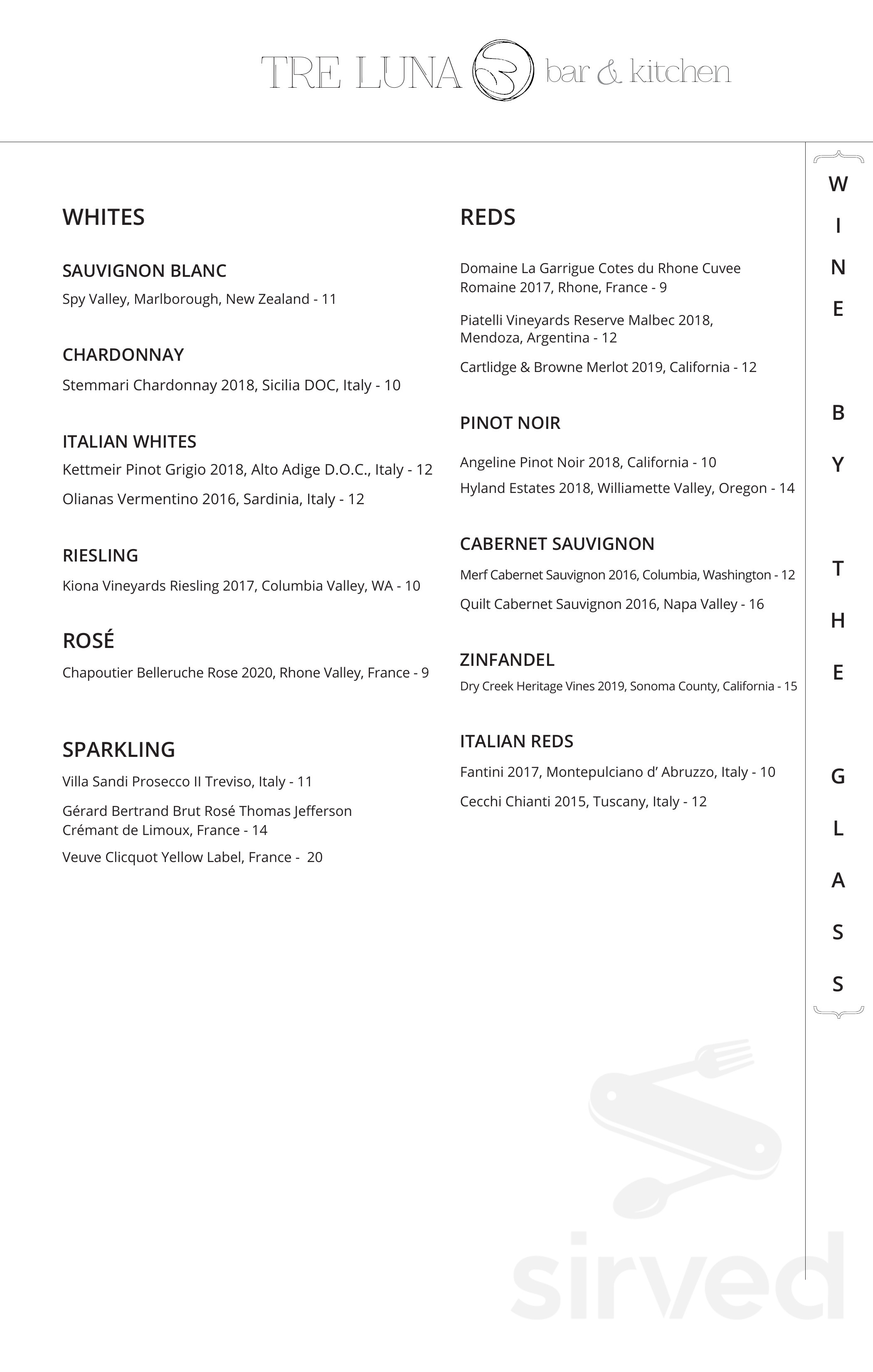Tre Luna Bar and Kitchen menu in Hoover, Alabama, USA