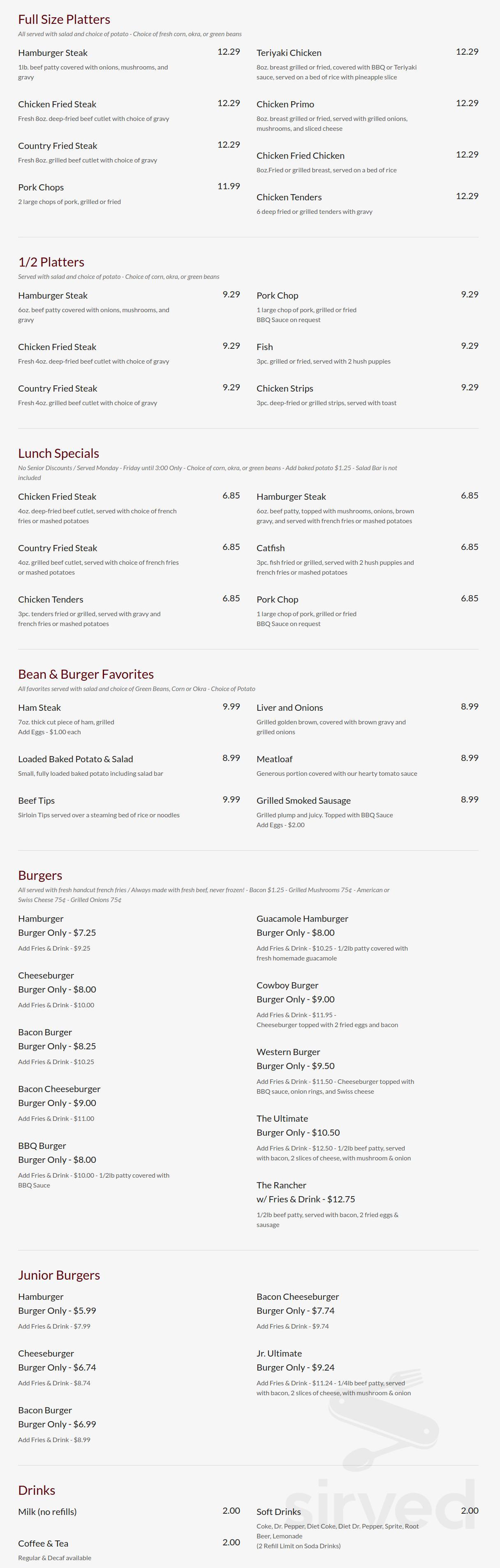 Ole' West Bean & Burger menus in Mabank, Texas, United States