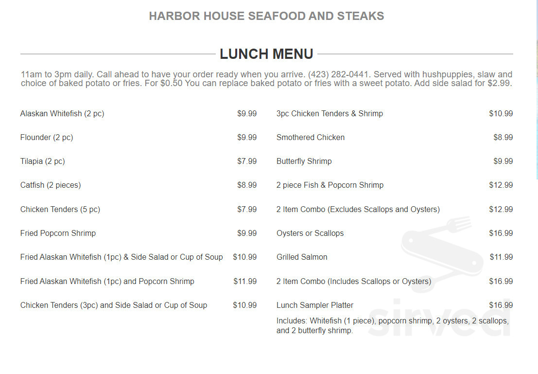 Menu - Johnson City TN's Harbor House Seafood and Steaks | Sirved
