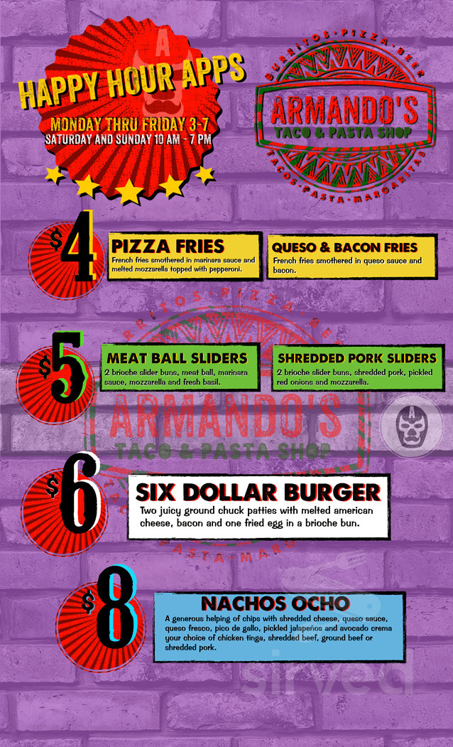 Armandos Taco And Pasta Shop menu in Gillette, Wyoming, USA