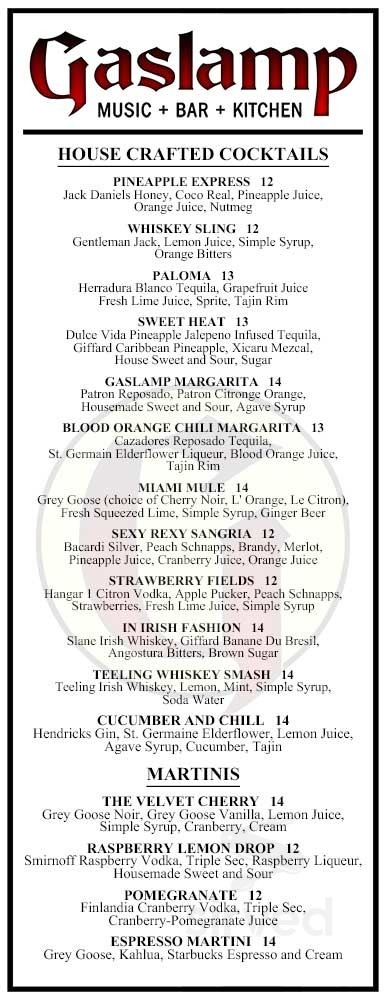 Gaslamp Music + Bar + Kitchen Menu - Long Beach, California | Sirved