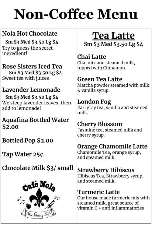 Cafe Nola menu in Kimball, Michigan, USA
