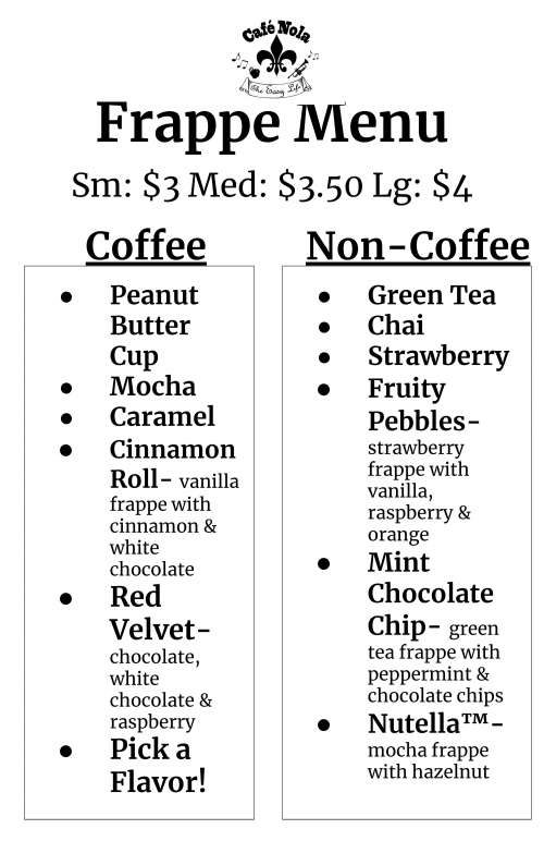 Cafe Nola menu in Kimball, Michigan, USA
