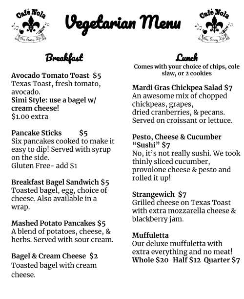 Cafe Nola menu in Kimball, Michigan, USA