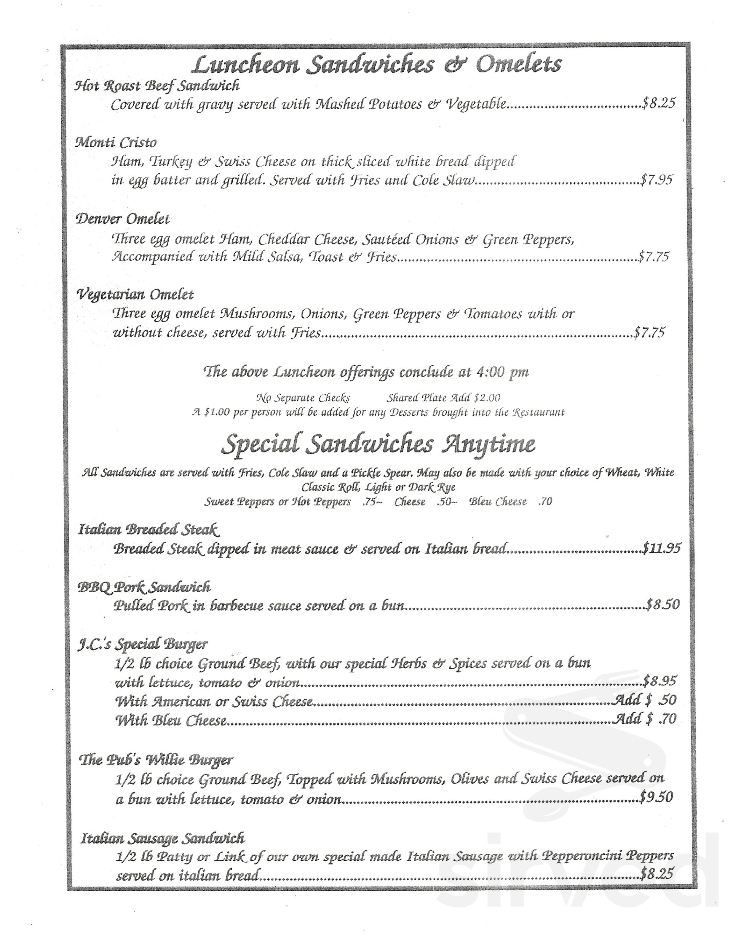Menu - McCook IL's JC's Ristorante | Sirved