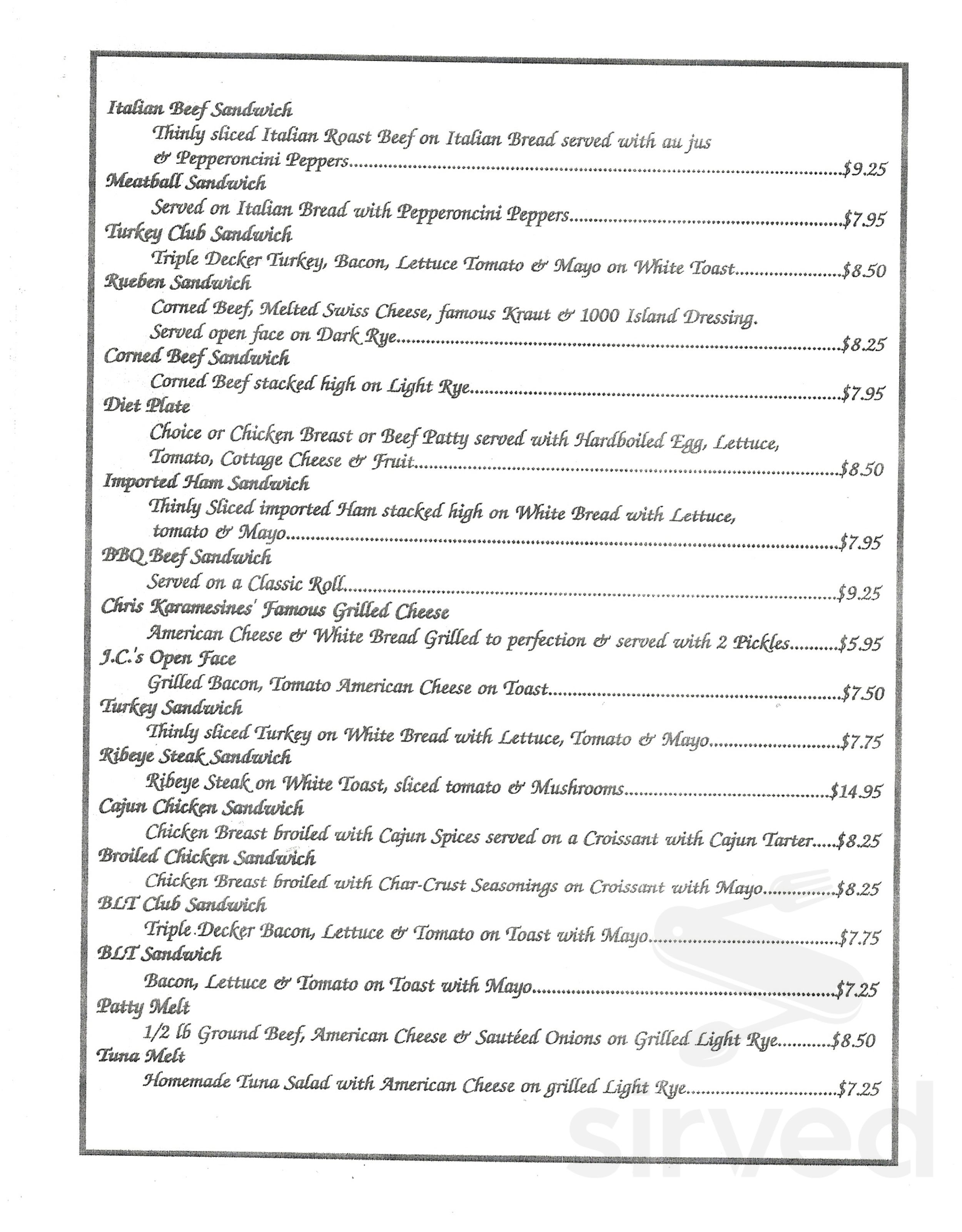 Menu - McCook IL's JC's Ristorante | Sirved