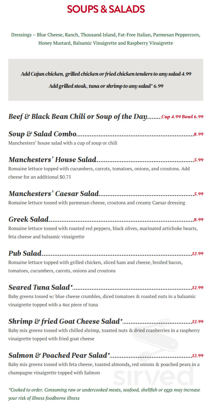 Menu - Raleigh NC's Manchester's Grill | Sirved