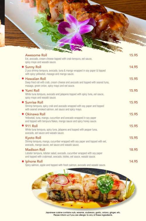 Takumi menu in Madison, Wisconsin, USA