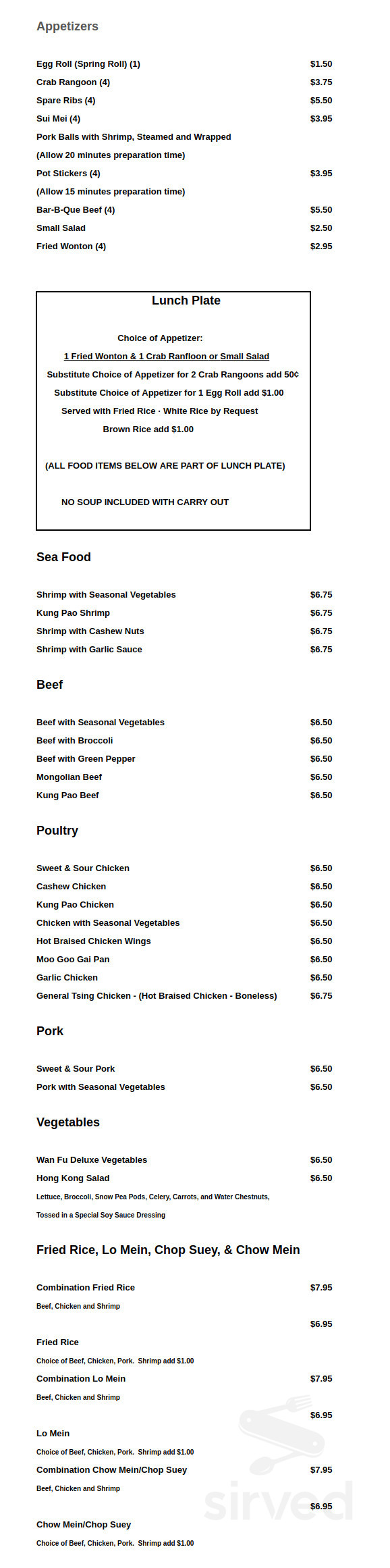 Wan Fu Chinese Restaurant menus in Des Peres, Missouri, United States