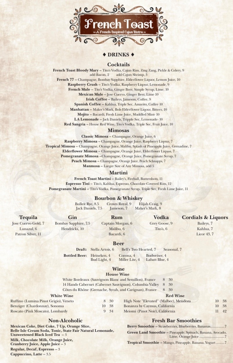 French Toast Bistro Canton Menu - Canton, Michigan | Sirved