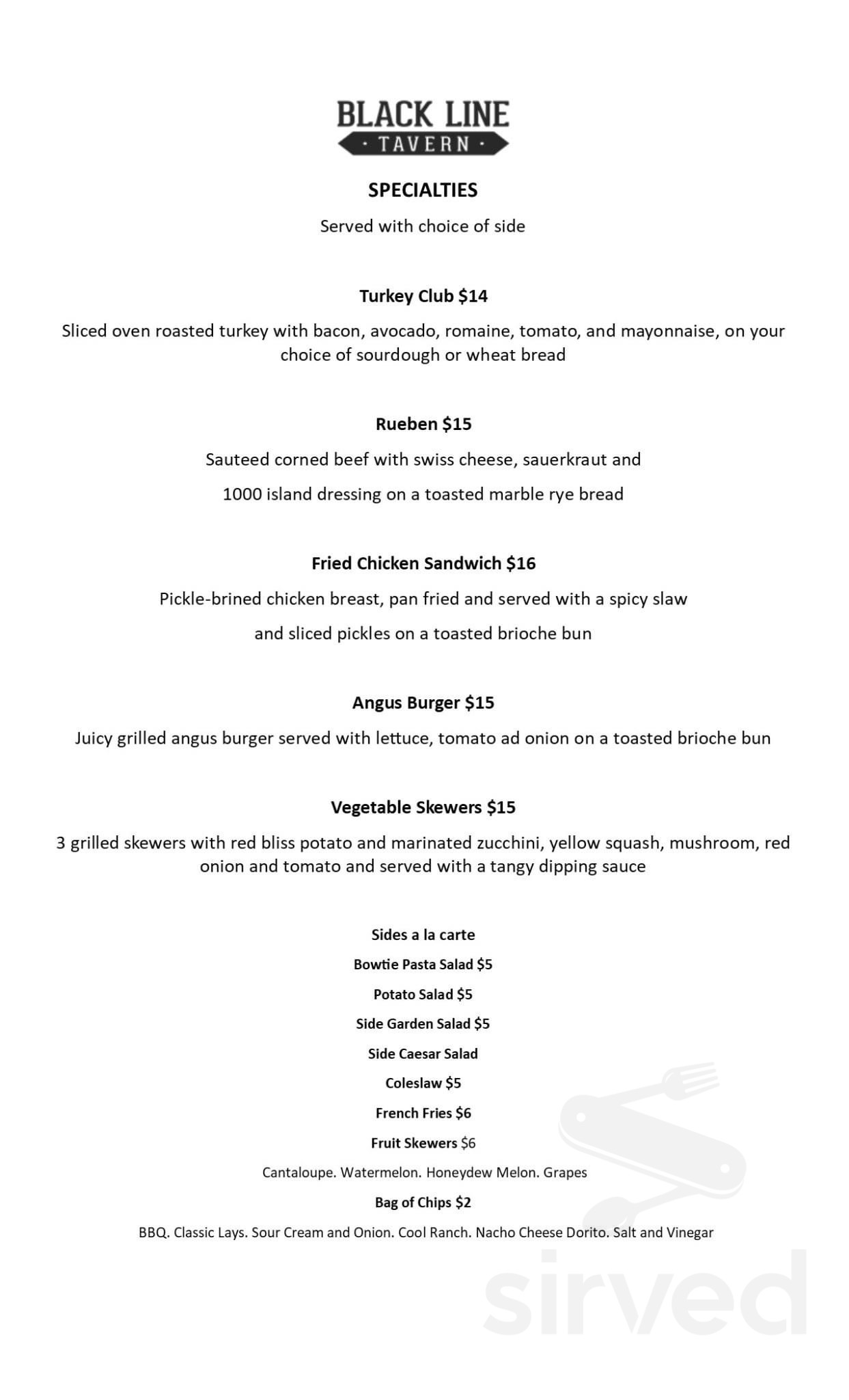 Black Line Tavern menu in Londonderry, Vermont, USA