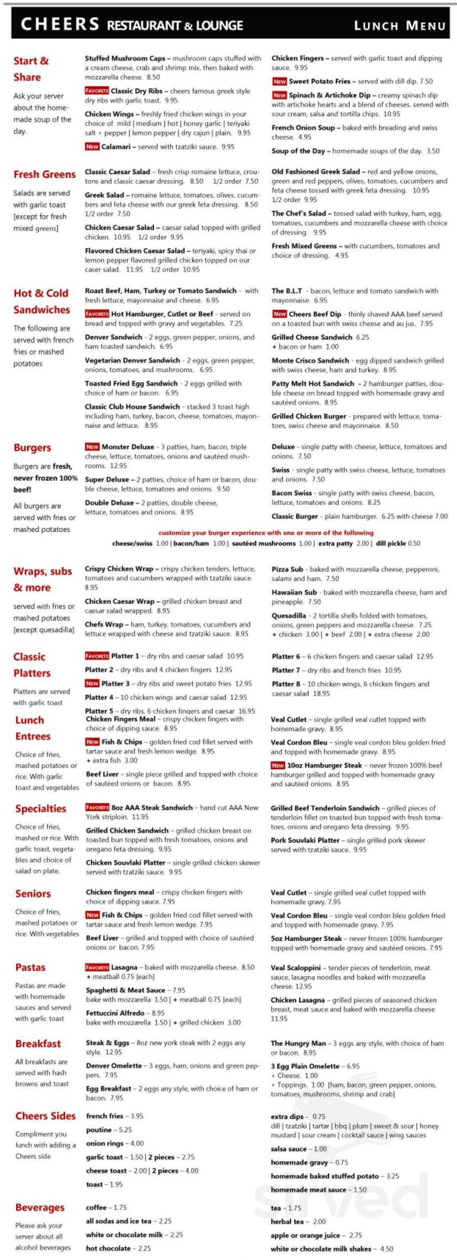 Menu for Cheers Restaurant & Lounge in Lloydminster, AB | Sirved