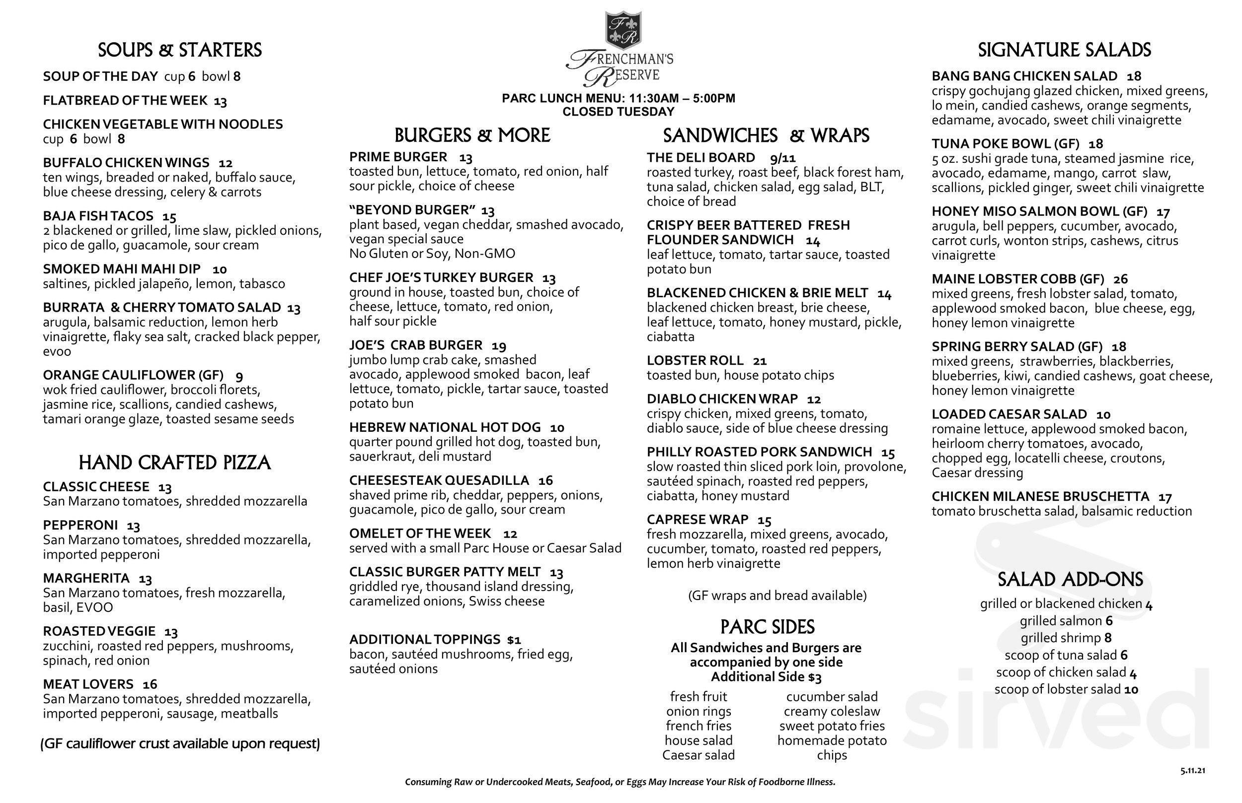 Parc Restaurant menu in Palm Beach Gardens, Florida, USA