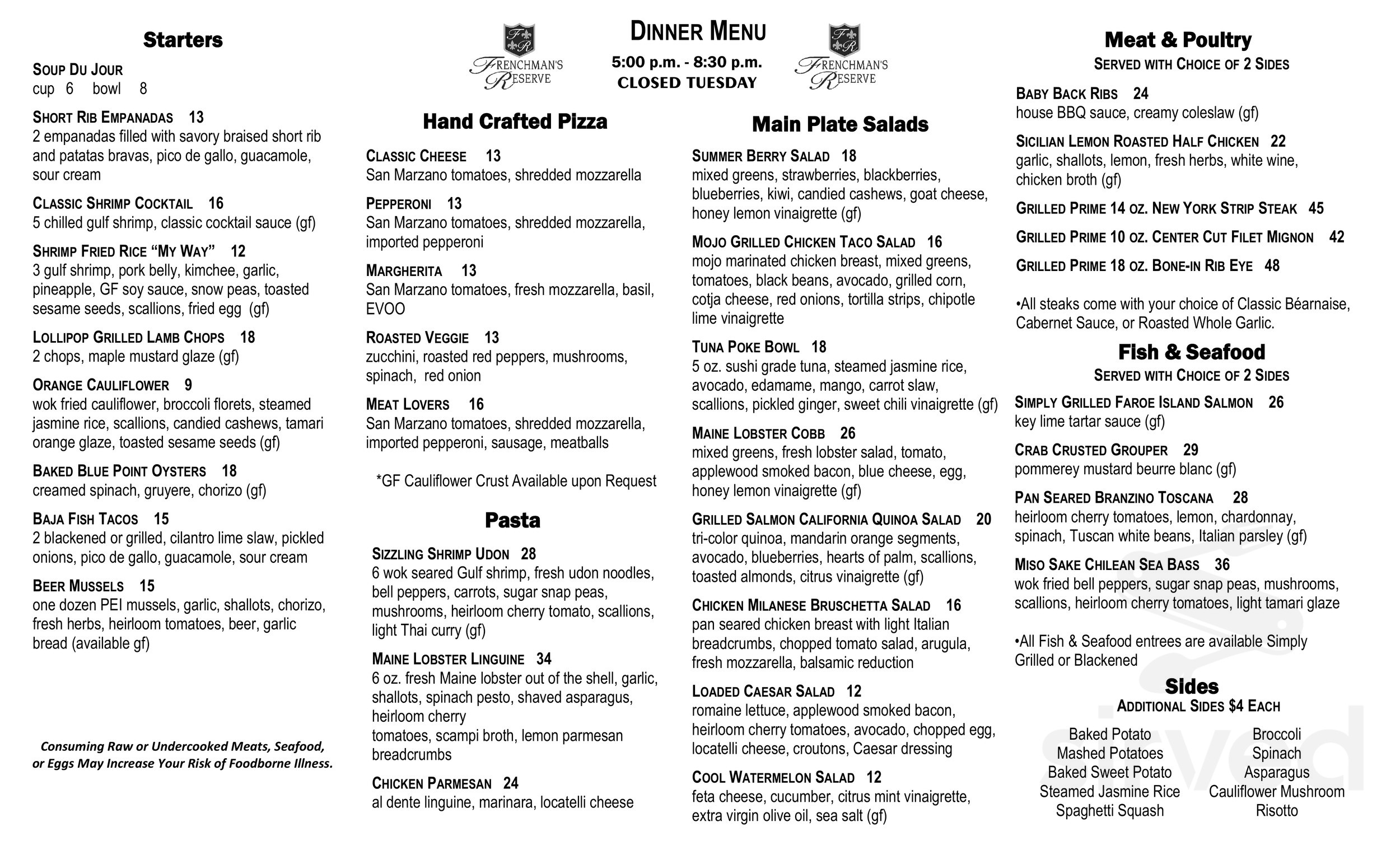 Menu for Parc Restaurant in Palm Beach Gardens, FL | Sirved