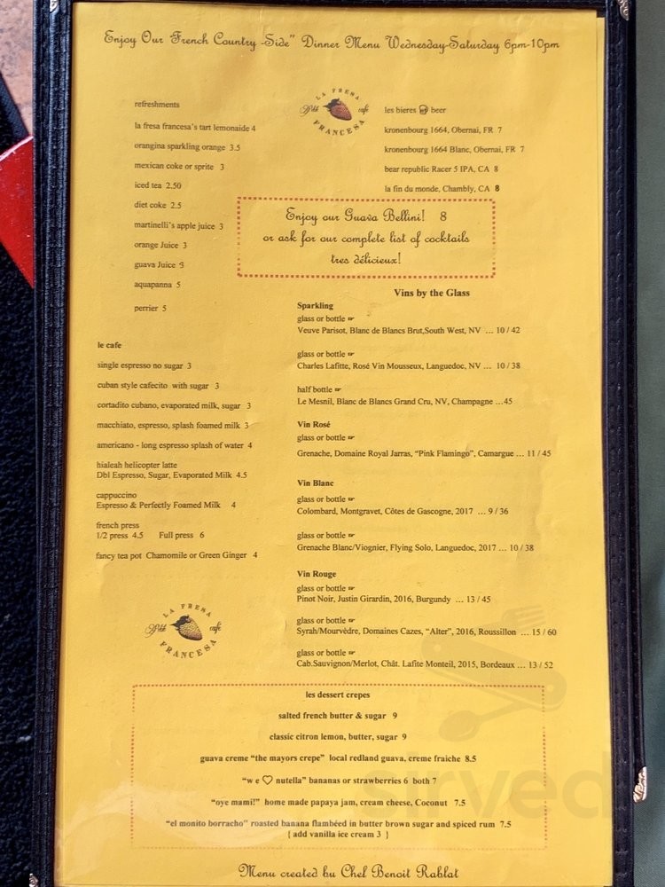 Menu for La Fresa Francesa in Hialeah, FL | Sirved