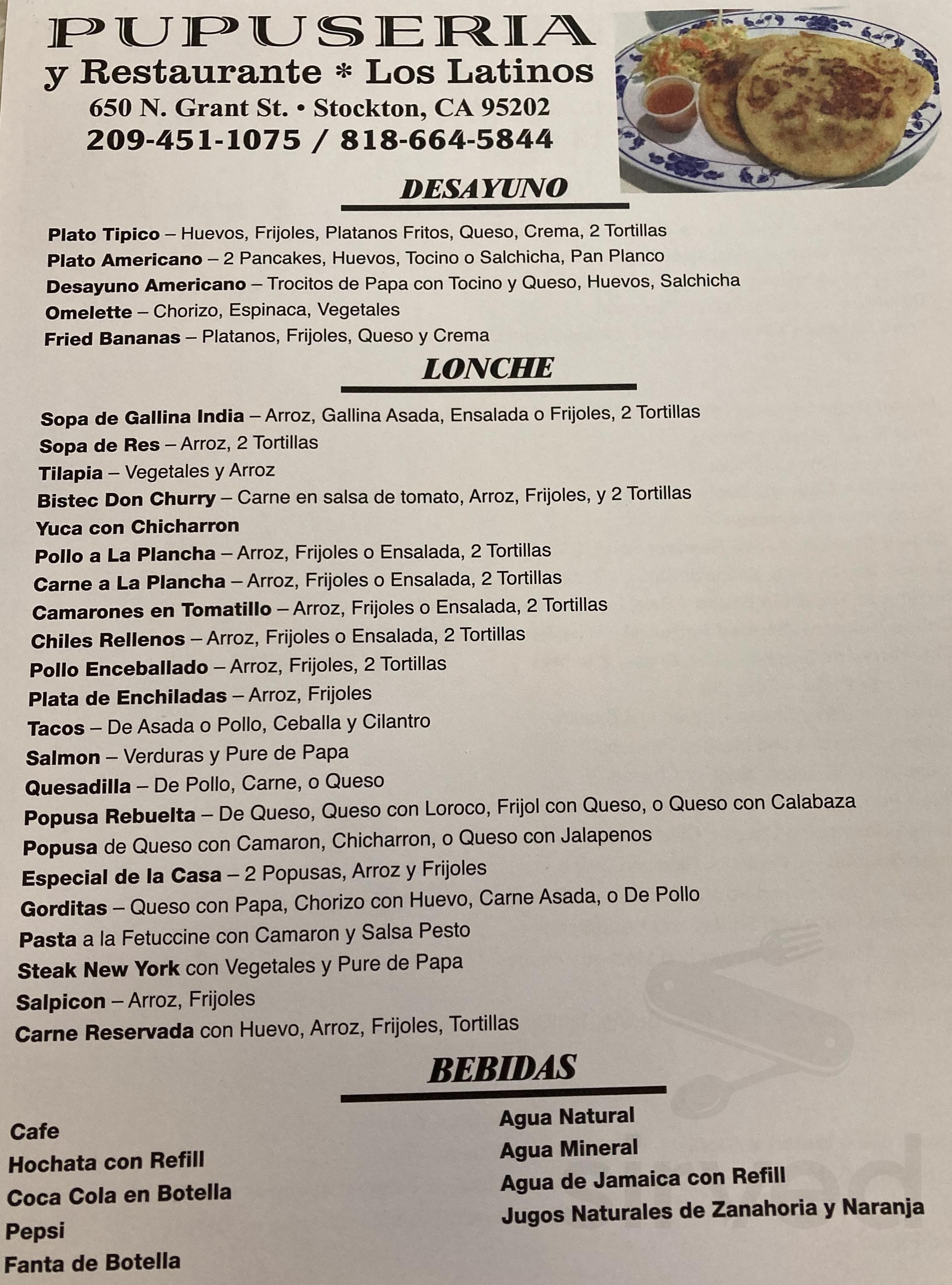 Pupusería & Restaurante Los Latinos menu in Stockton, California, USA
