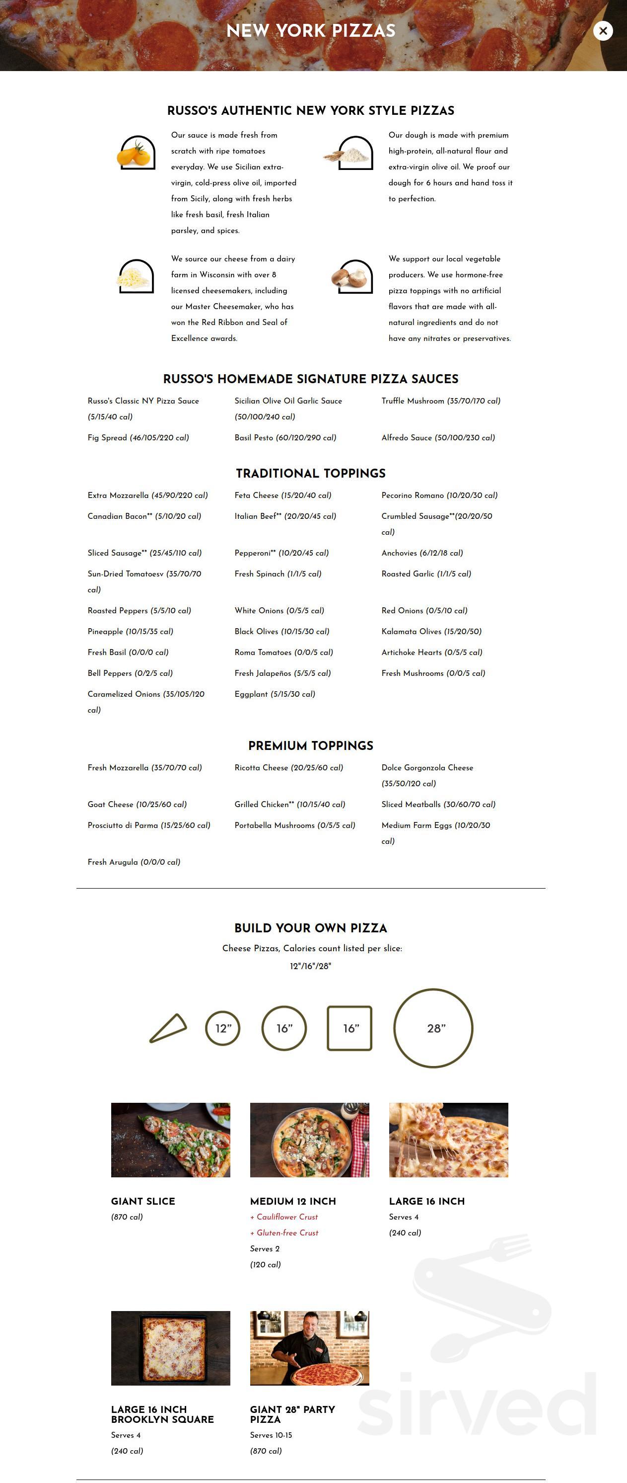 Menu - Houston TX's Russo's New York Pizzeria & Italian Kitchen - Polk ...