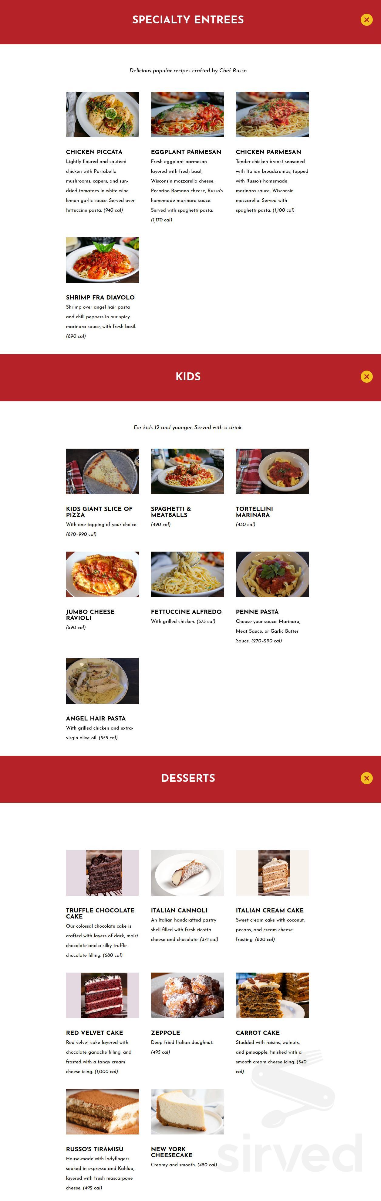 Menu - Houston TX's Russo's New York Pizzeria & Italian Kitchen - Polk ...