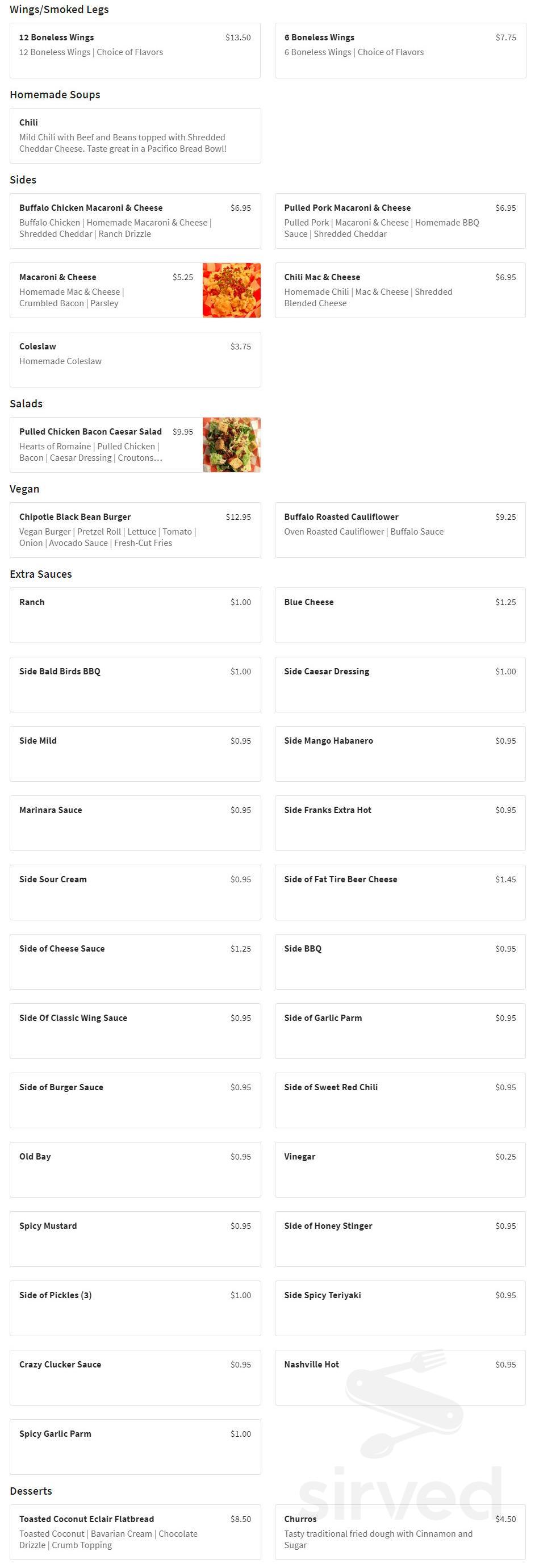 Bald Birds Brewing Company menu in Jersey Shore, Pennsylvania, USA