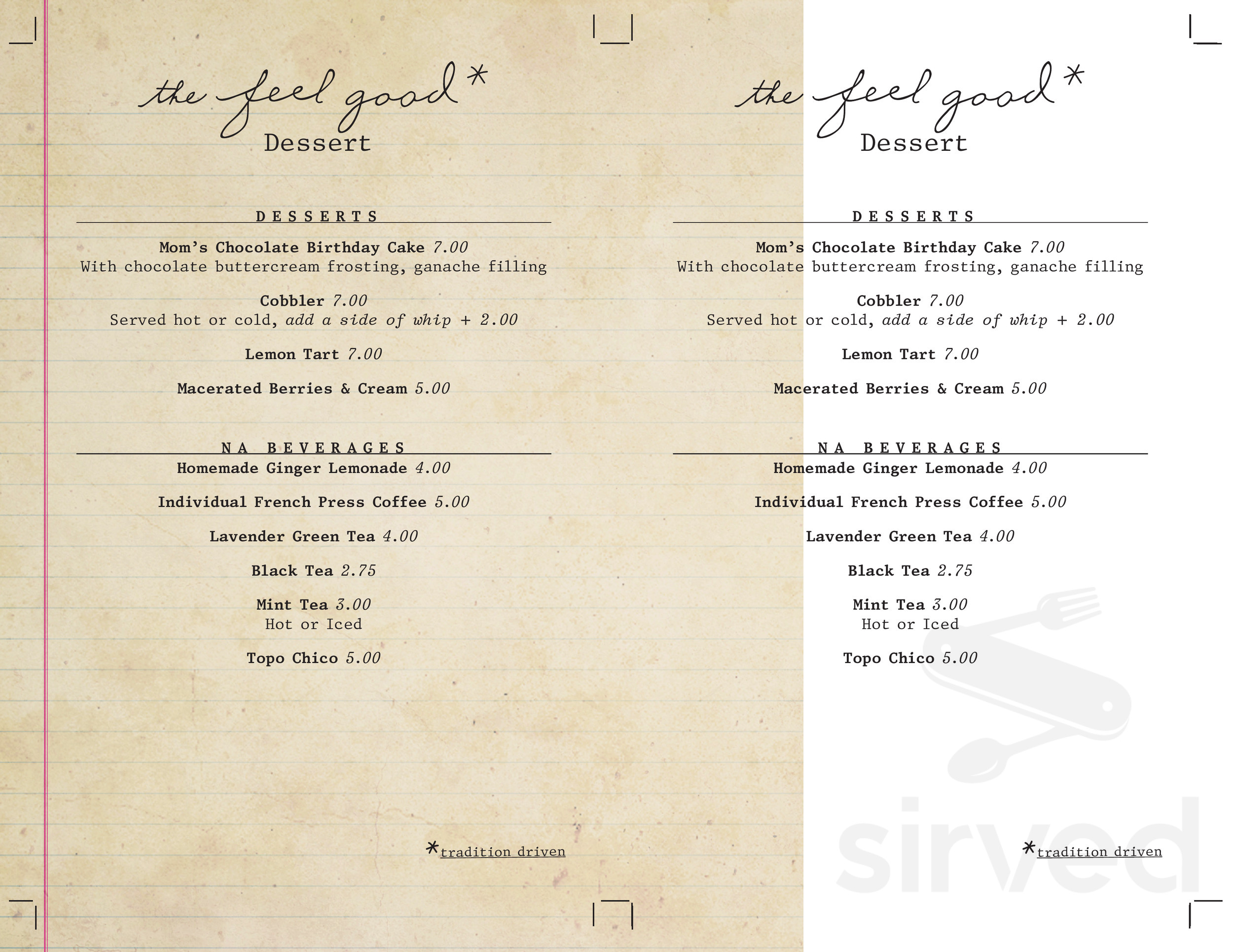 The Feel Good menu in Albuquerque, New Mexico, USA