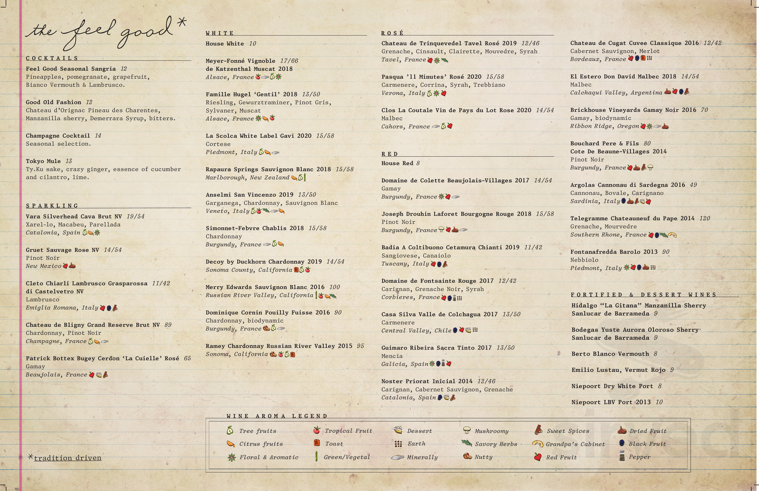 The Feel Good menu in Albuquerque, New Mexico, USA