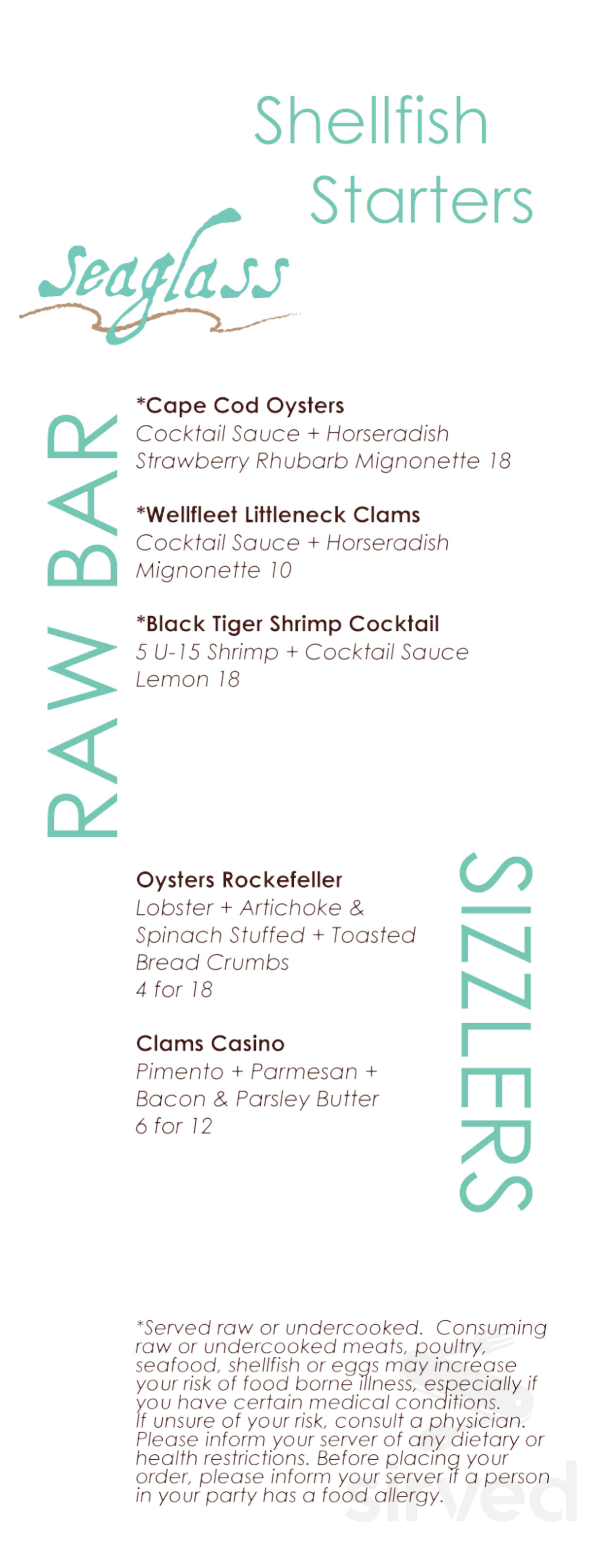 Seaglass Restaurant and Lounge menu in Salisbury, Massachusetts, USA