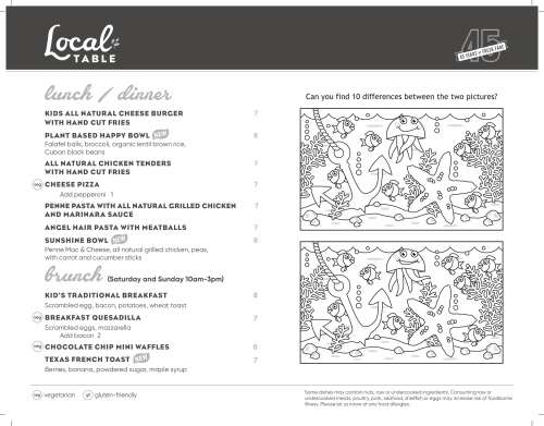 Local Table menu in Fulshear, Texas, USA