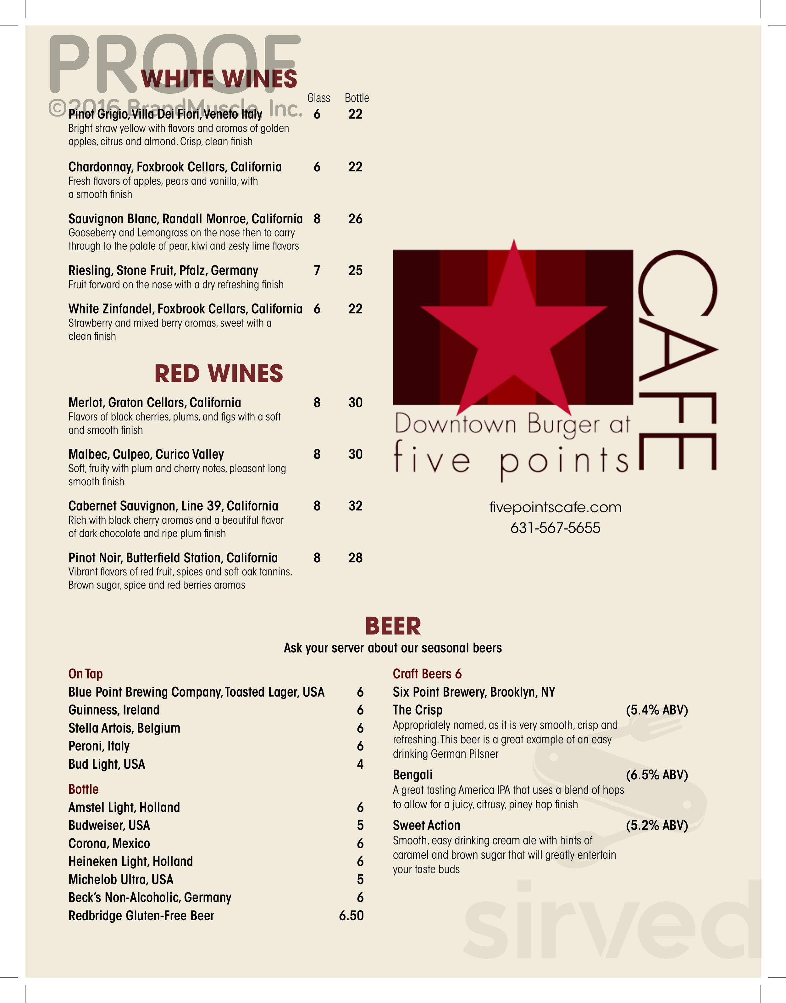 Five Points Cafe menu in Sayville, New York, USA