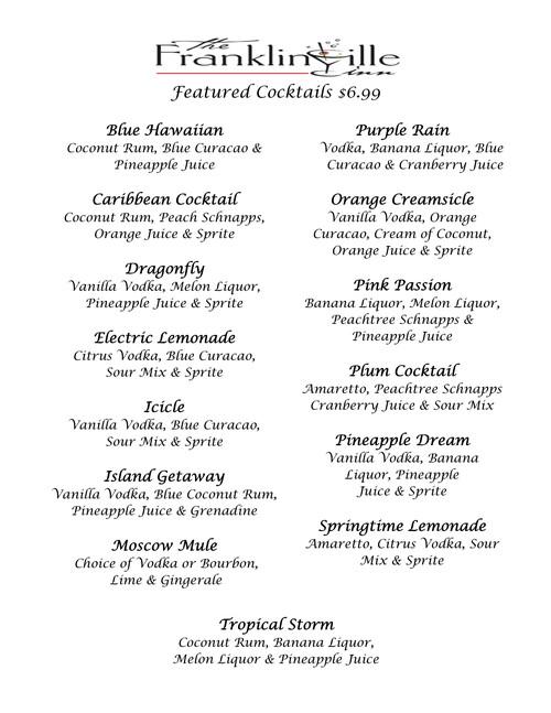 Franklinville Inn menu in Franklinville, New Jersey, USA