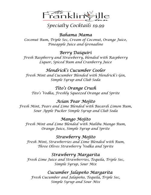 Franklinville Inn menu in Franklinville, New Jersey, USA