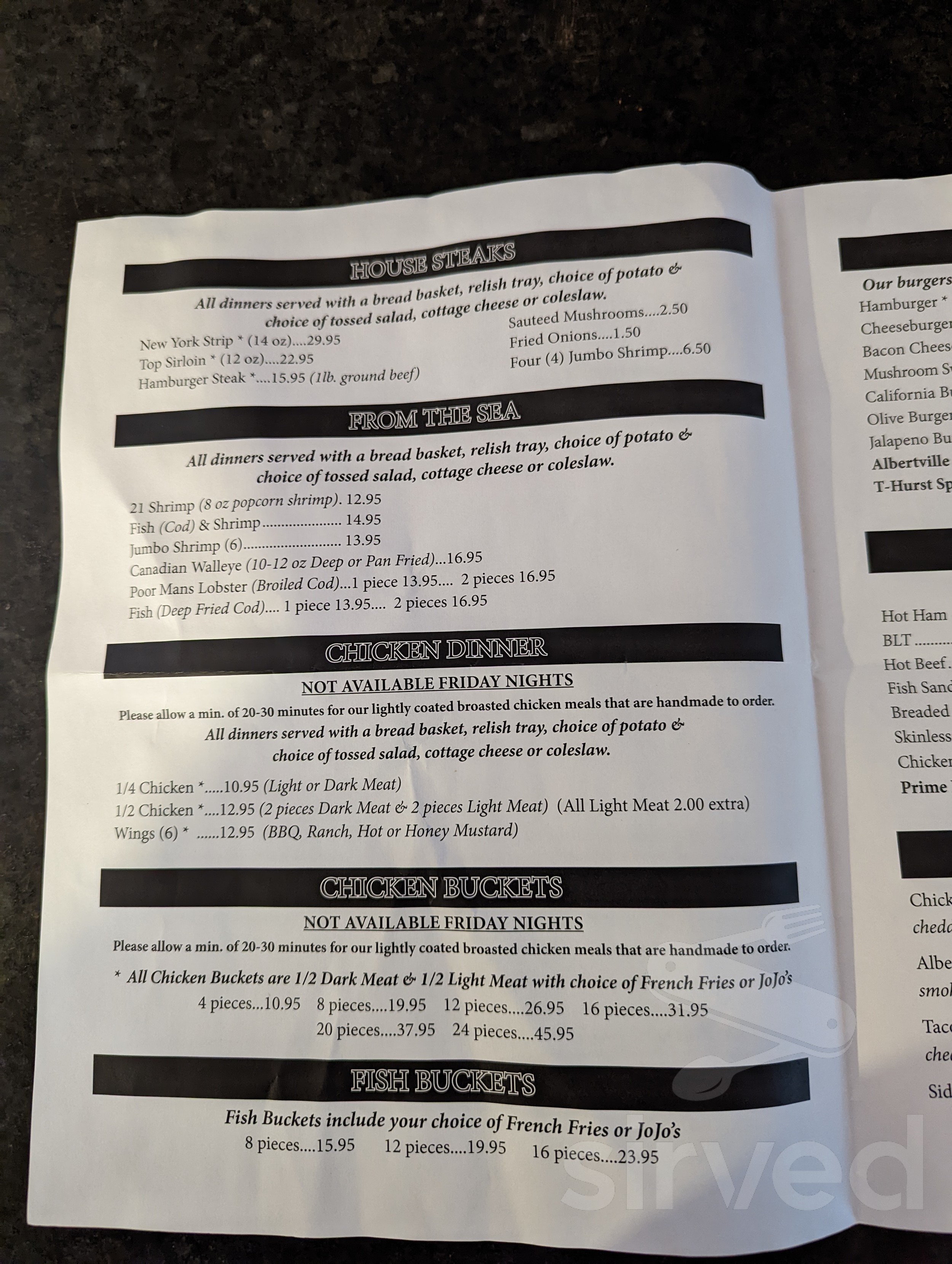 Albertville Tavern menus in Colfax, Wisconsin, United States