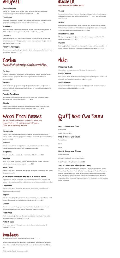 Flo's Wood Fired Pizzeria menu in Rockford, Michigan, USA