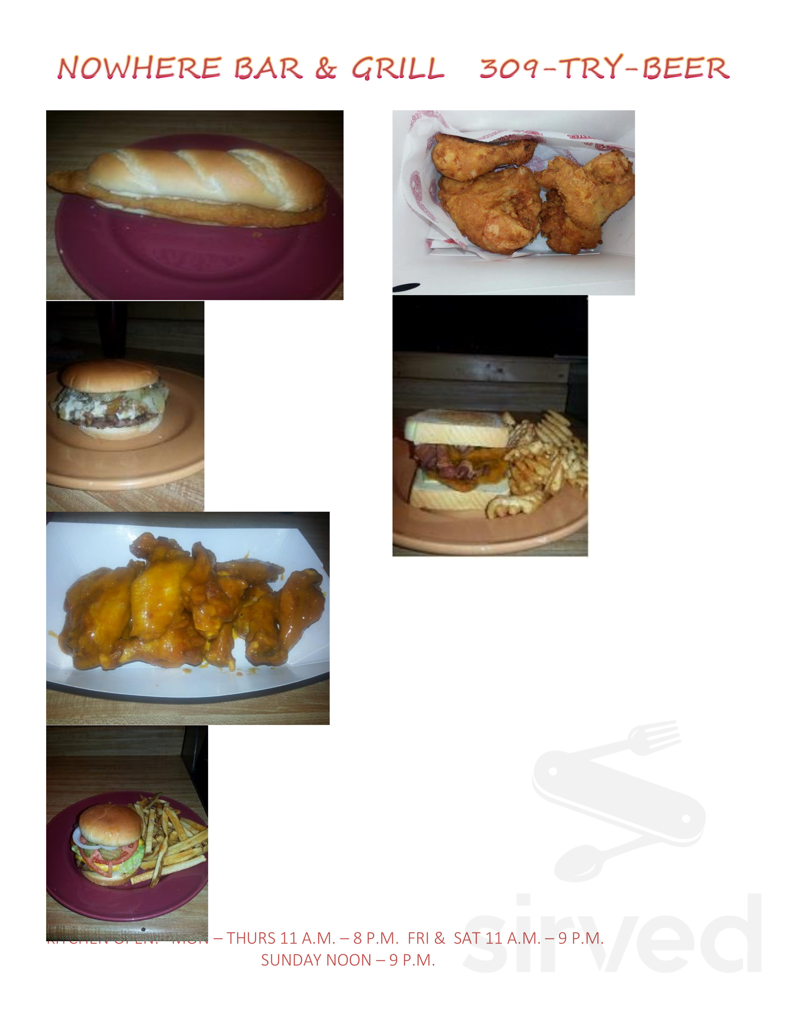 Nowhere Bar & Grill menu in Victoria, Illinois, USA