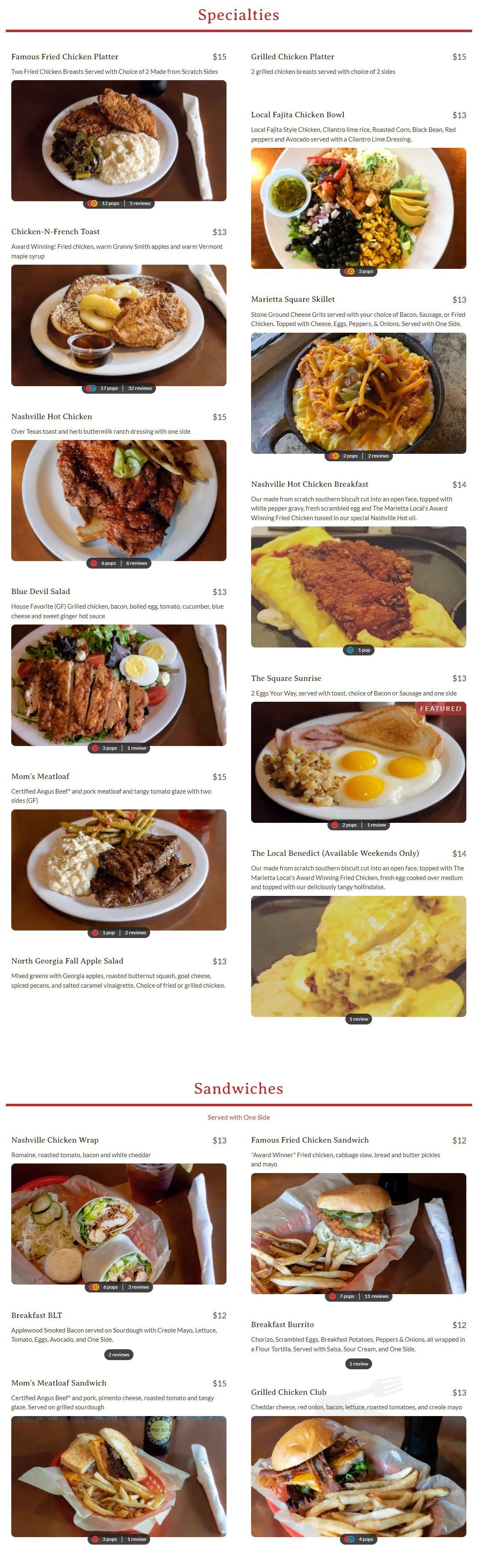 The Marietta Local menu in Marietta, Georgia, USA