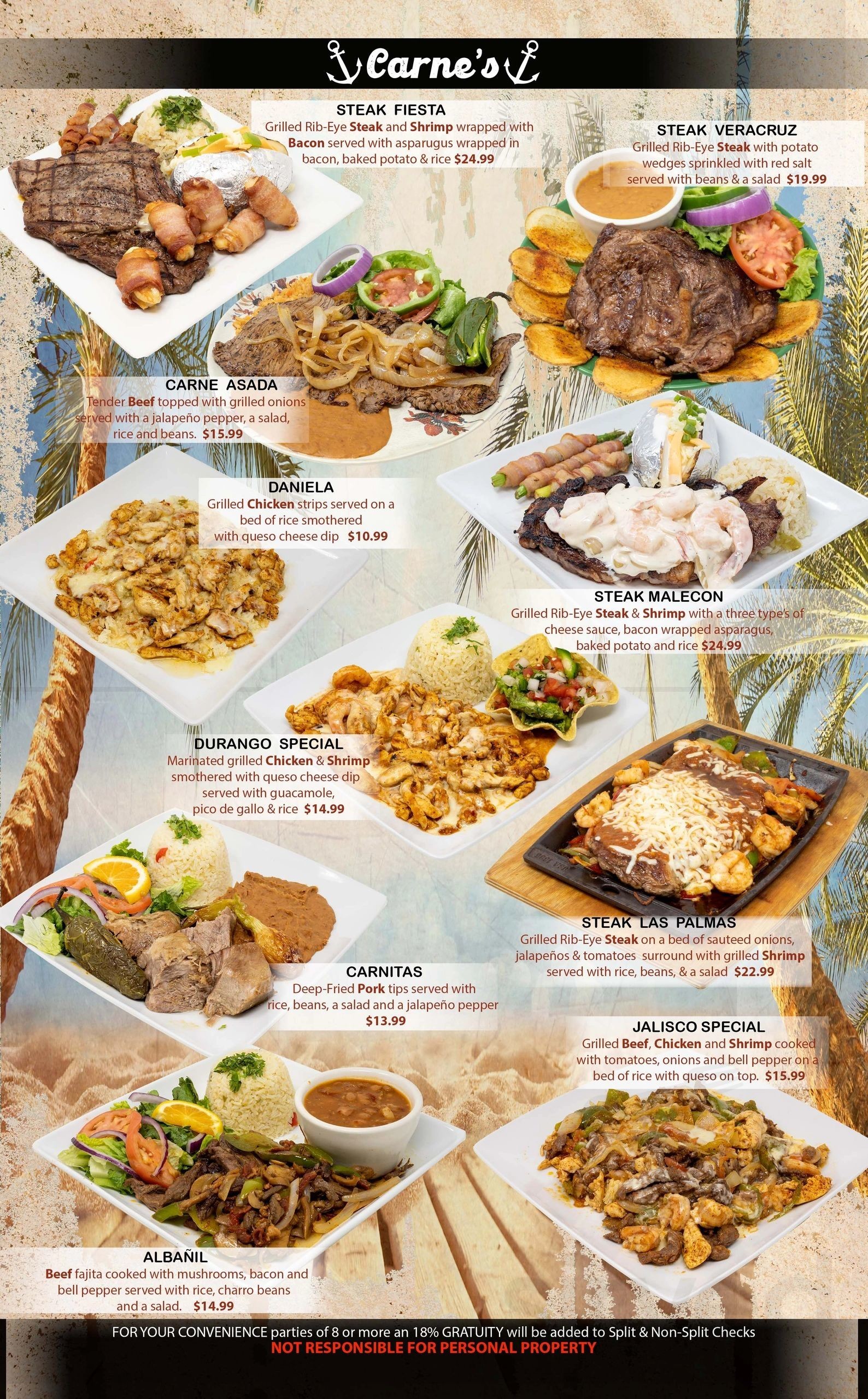 El Malecon menu in Midland, Texas, USA