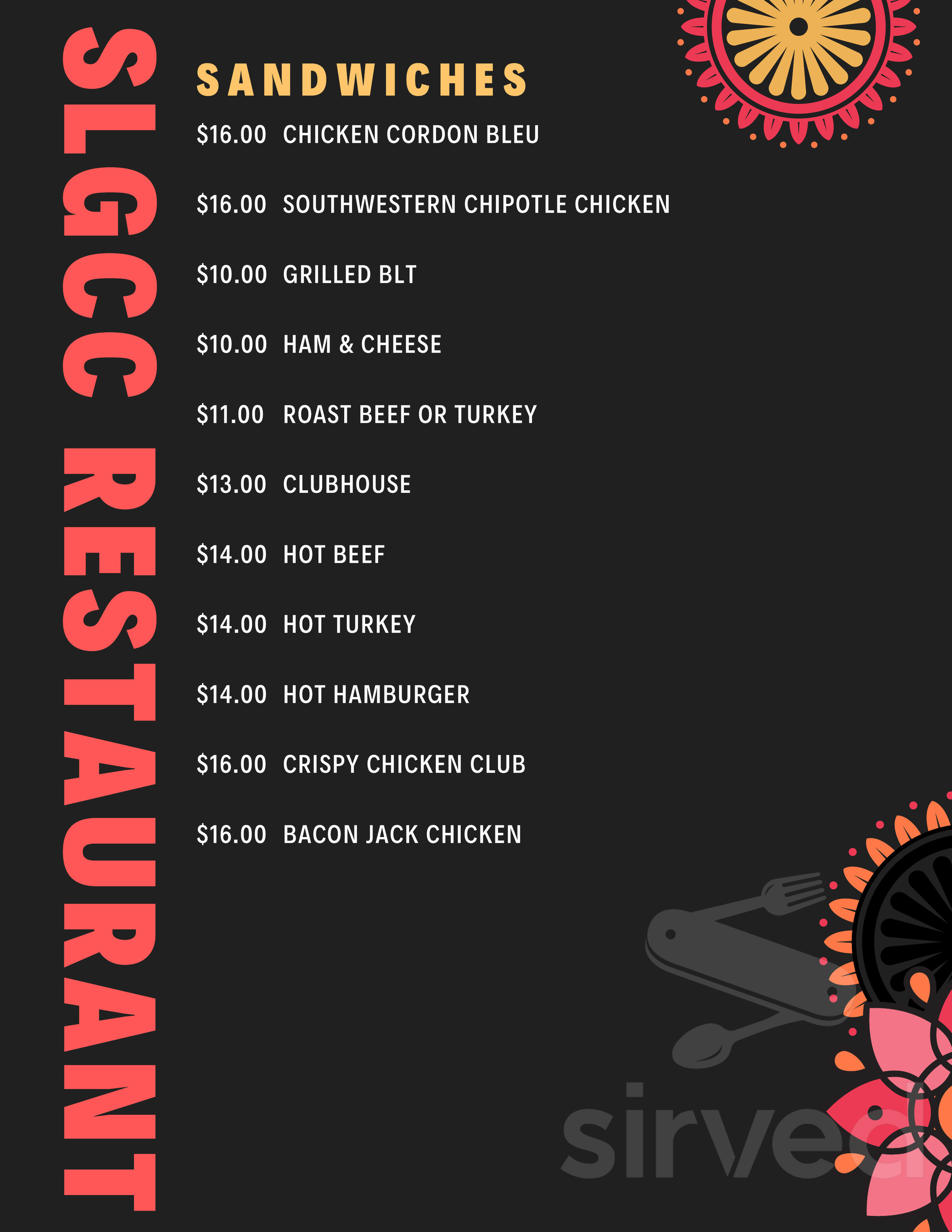 Menu - Sioux Lookout ON's The Sioux Lookout Golf and Curling Club | Sirved