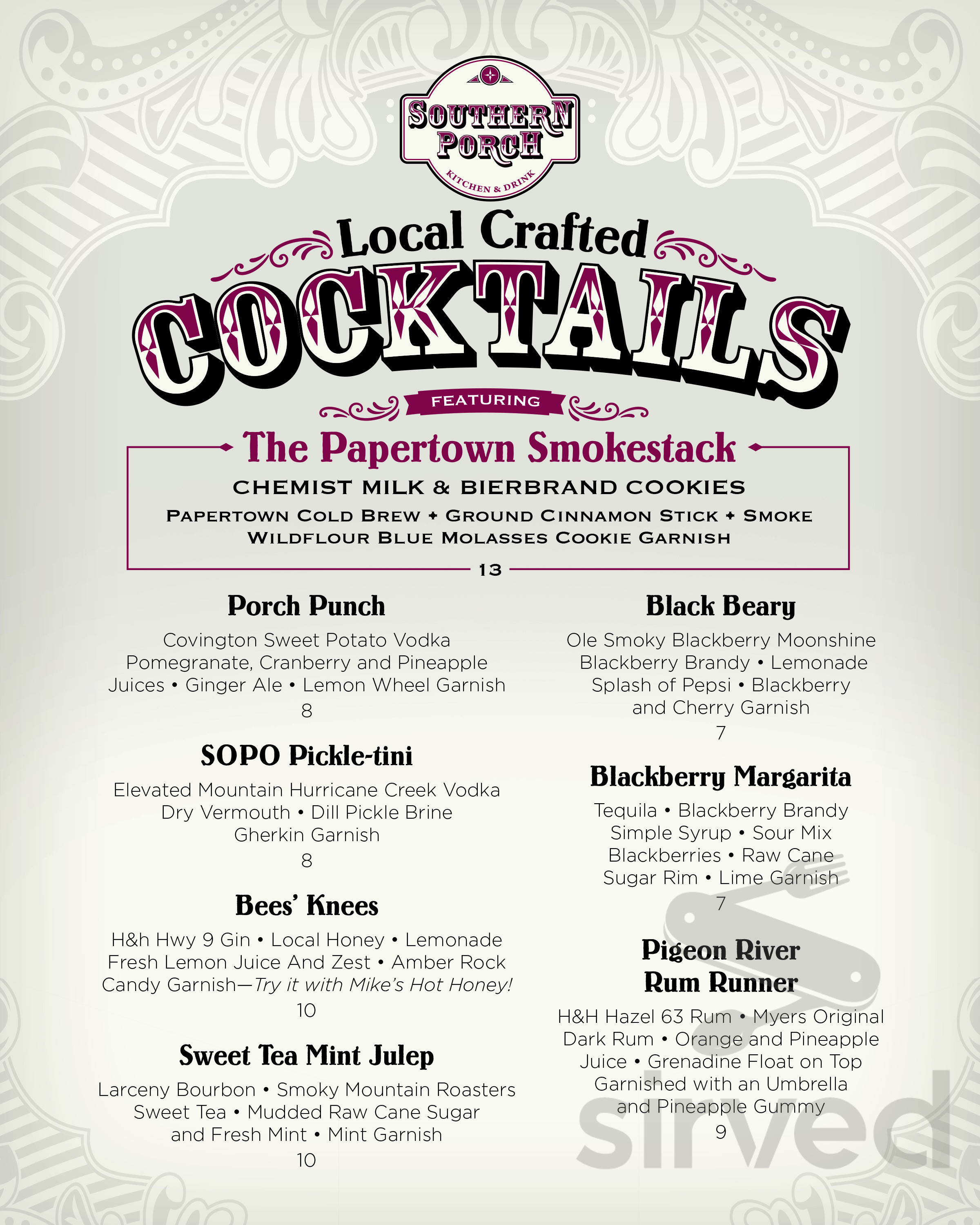 Menu - Canton NC's Southern Porch | Sirved