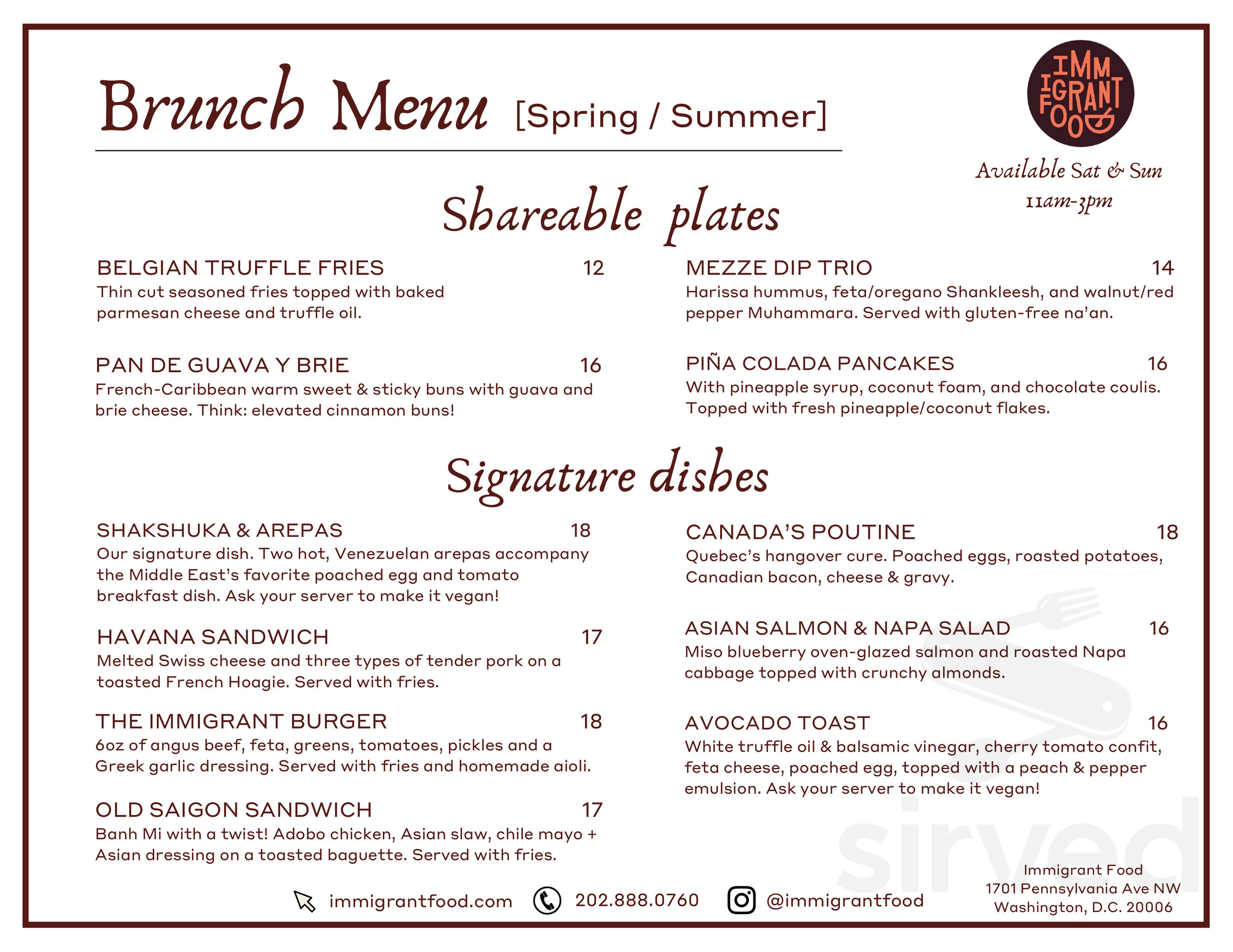 Immigrant Food at The White House menu in 1701 Pennsylvania Avenue NW ...