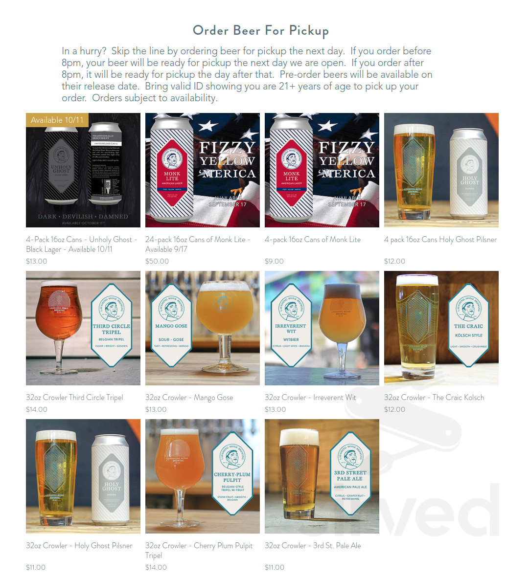 Laughing Monk Brewing menu in San Francisco, California, USA