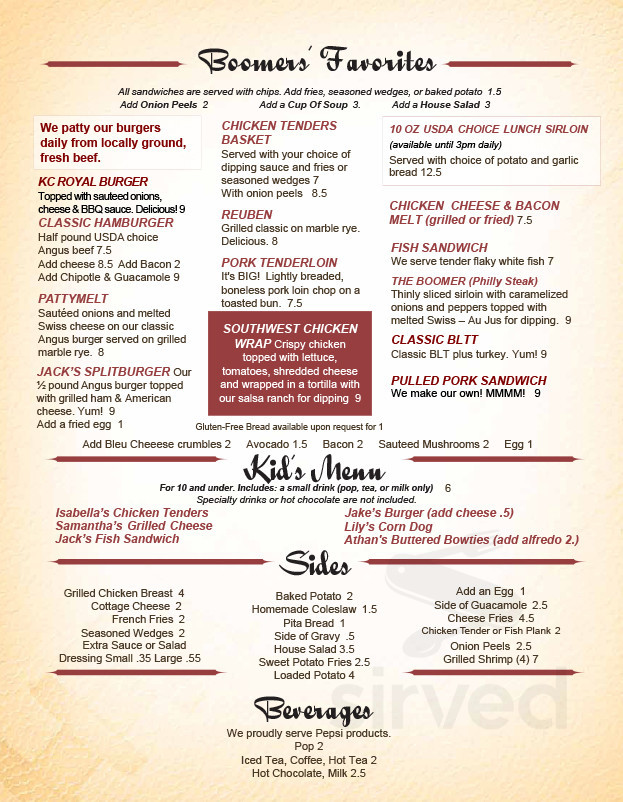 Boomers Grill menus in Holton, Kansas, United States