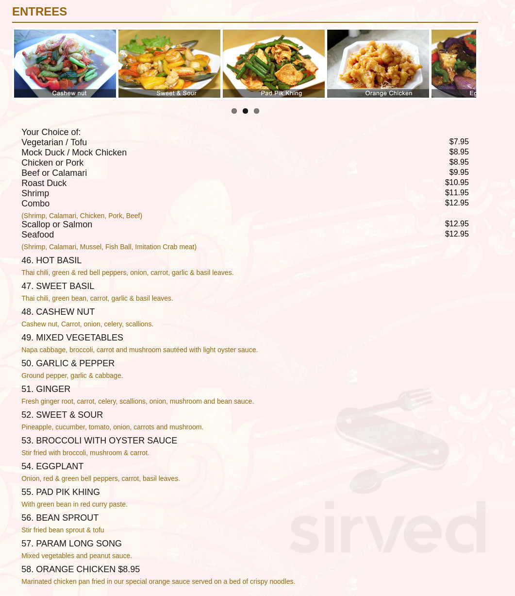 Thai Taste menu in San Diego, California, USA