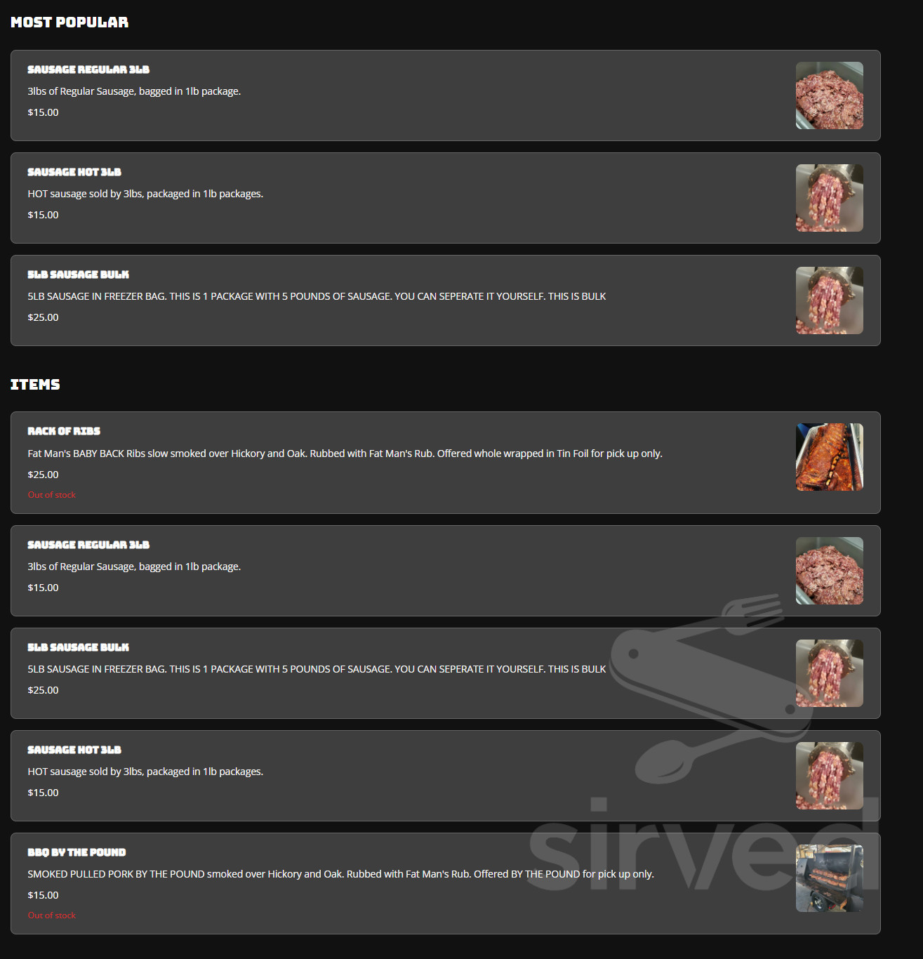 Menu for Fat Man & His Food in Mebane, NC | Sirved