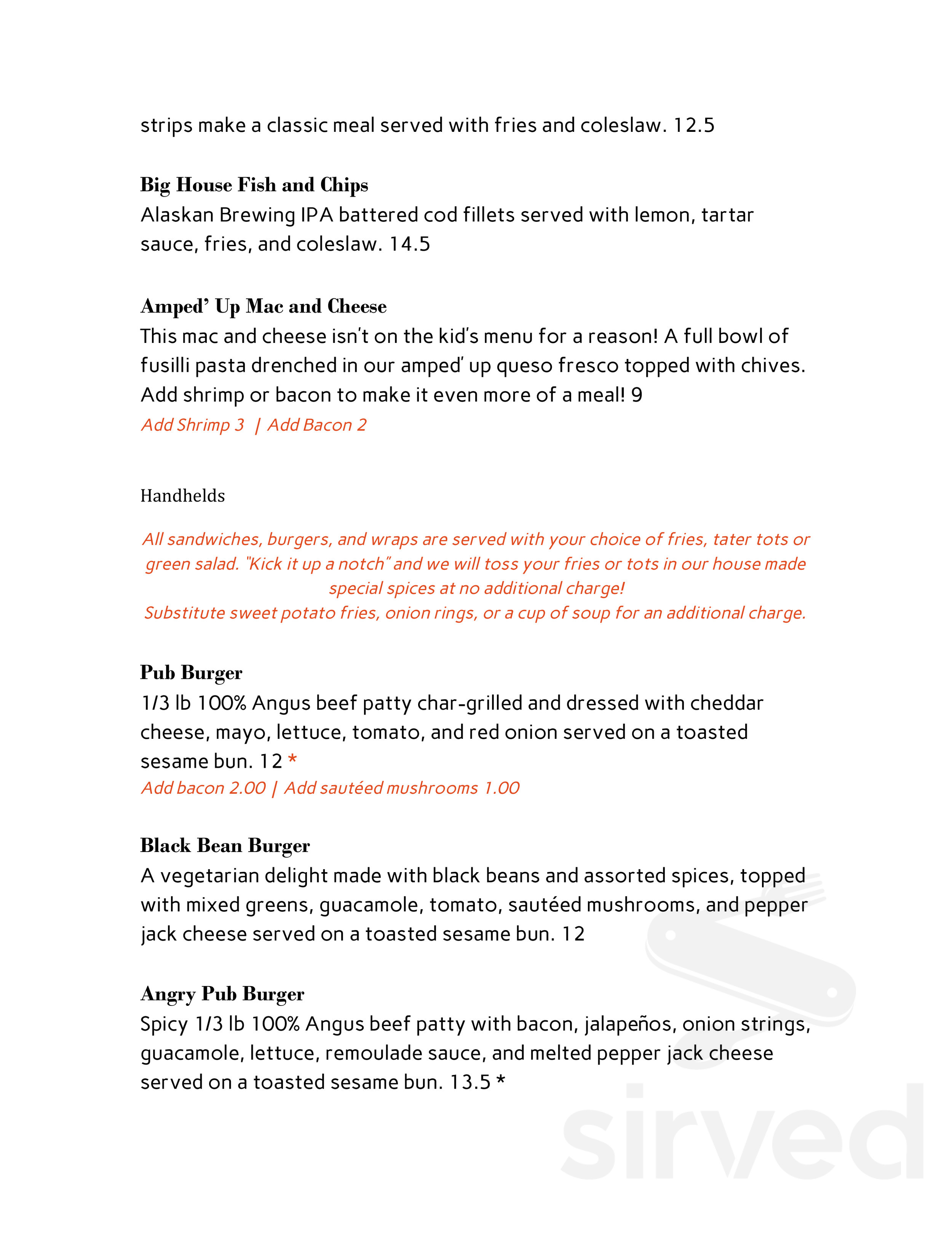 BIG HOUSE BREW PUB menu in Walla Walla, Washington, USA