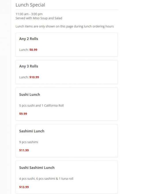 Ichiban menu in Erie, Pennsylvania, USA