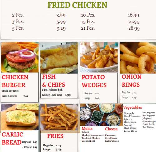 Bilal Pizza menu in Scarborough, Ontario, Canada