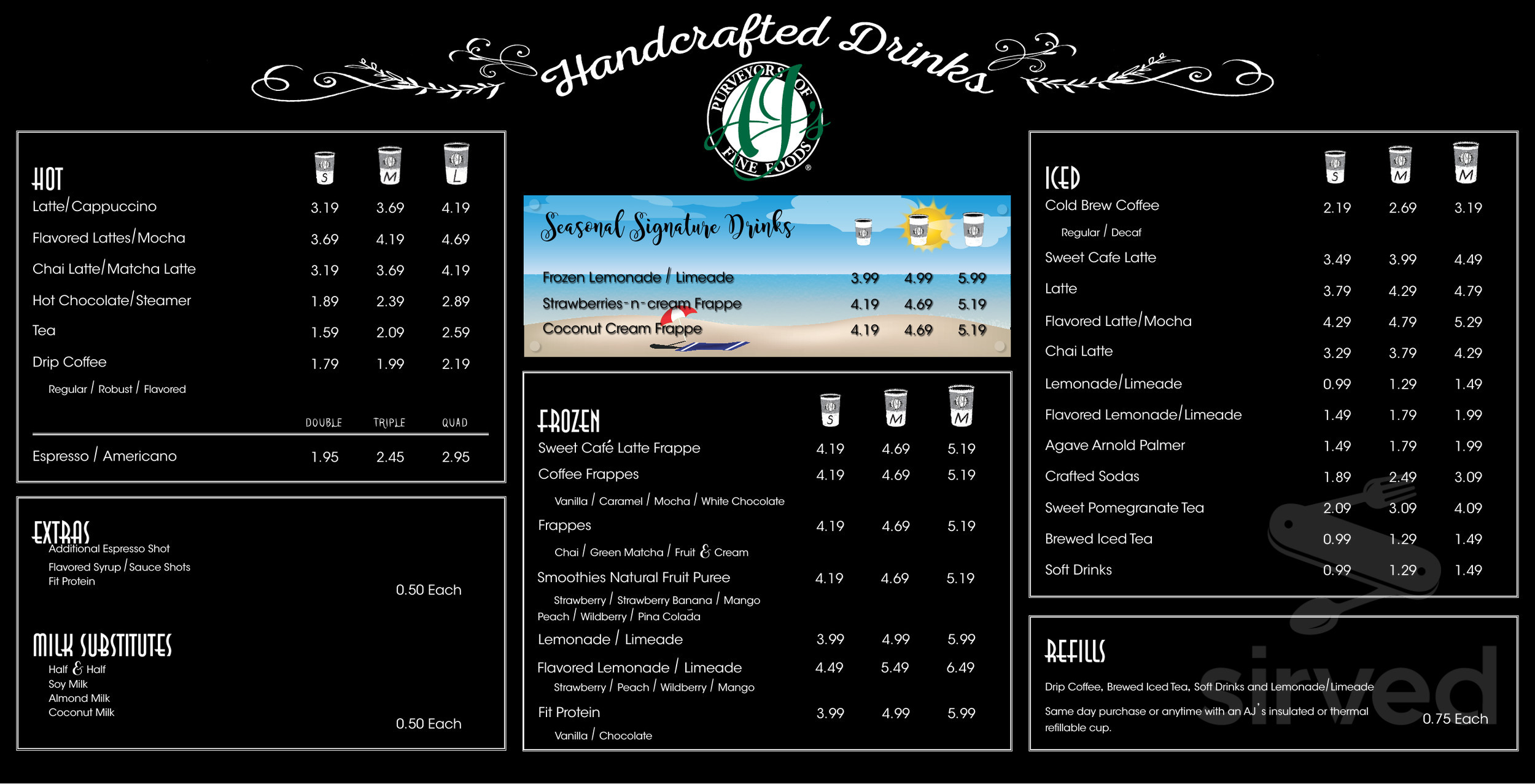 AJ's Fine Foods menu in Scottsdale, Arizona, USA