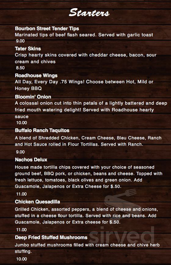 Ryan's Roadhouse menu in St Johns, Michigan, USA