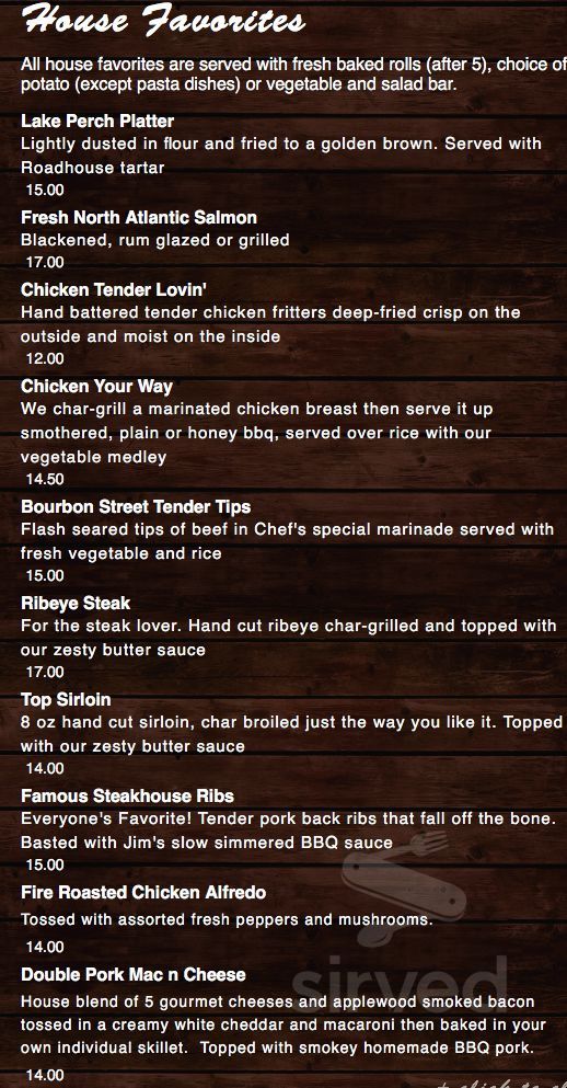 Ryan's Roadhouse menu in St Johns, Michigan, USA