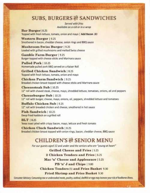 Gamble Farm Inn Restaurant menu in Jersey Shore, Pennsylvania, USA